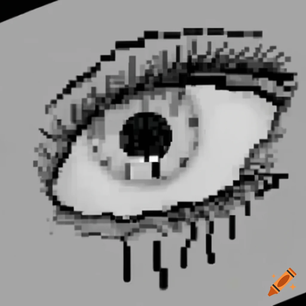 Abstract pixelated monochrome crying eyes on Craiyon