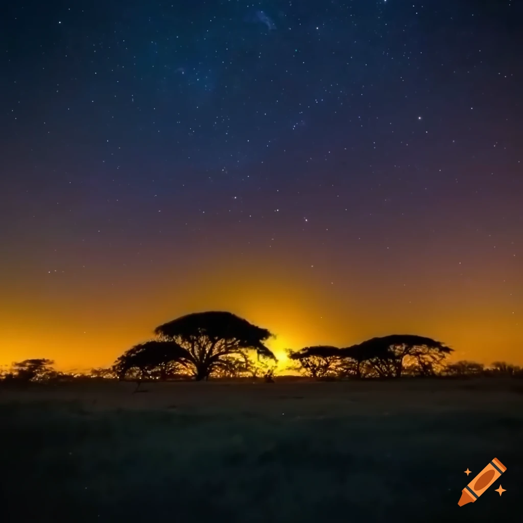 African savannah at night with starlit sky on Craiyon