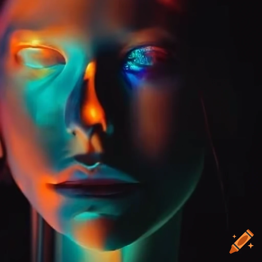 Melting people on a surreal street with metallic and fluorescent ...