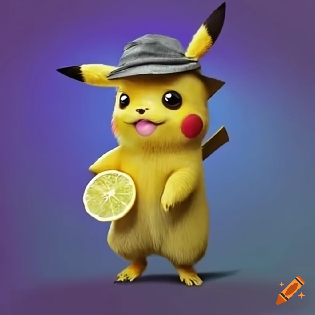 Detective pikachu holding a lemon on Craiyon