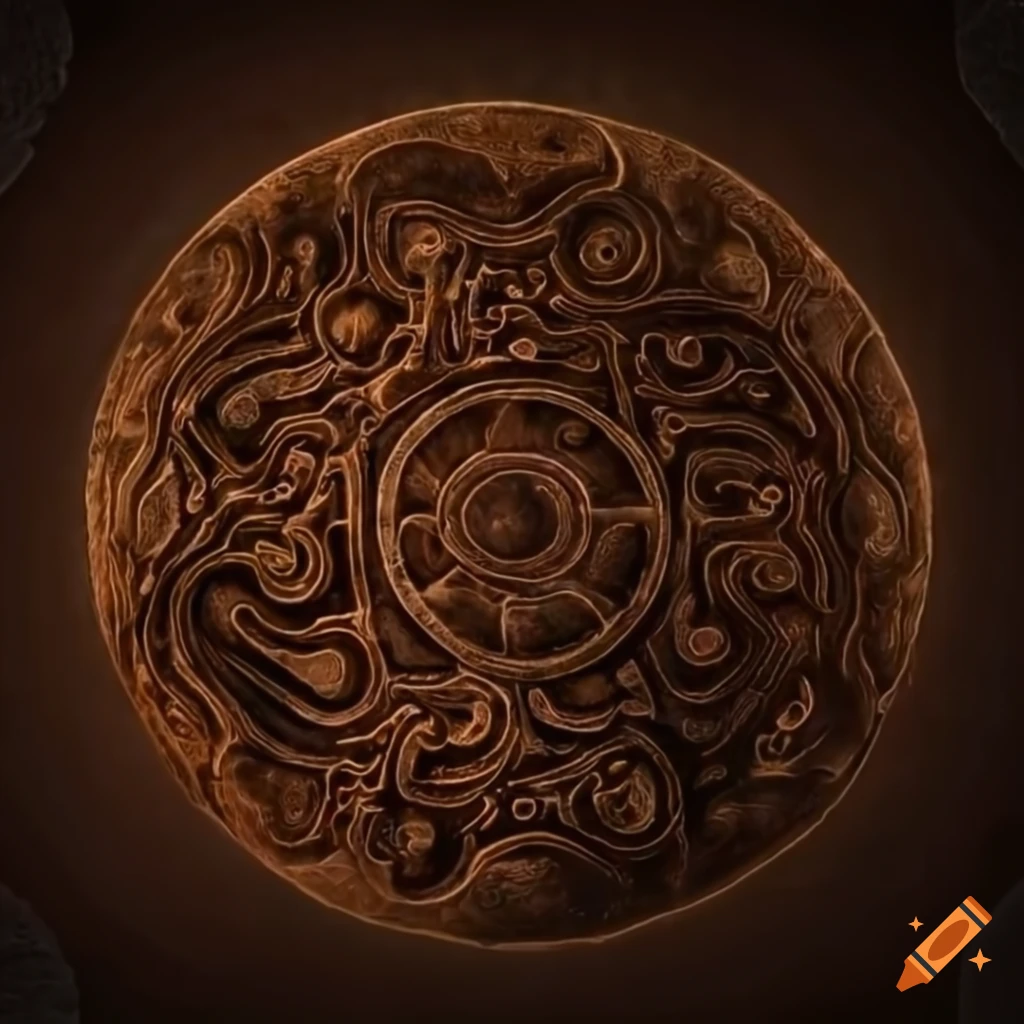 Intricately engraved ancient stone with circuit-like grooves on Craiyon