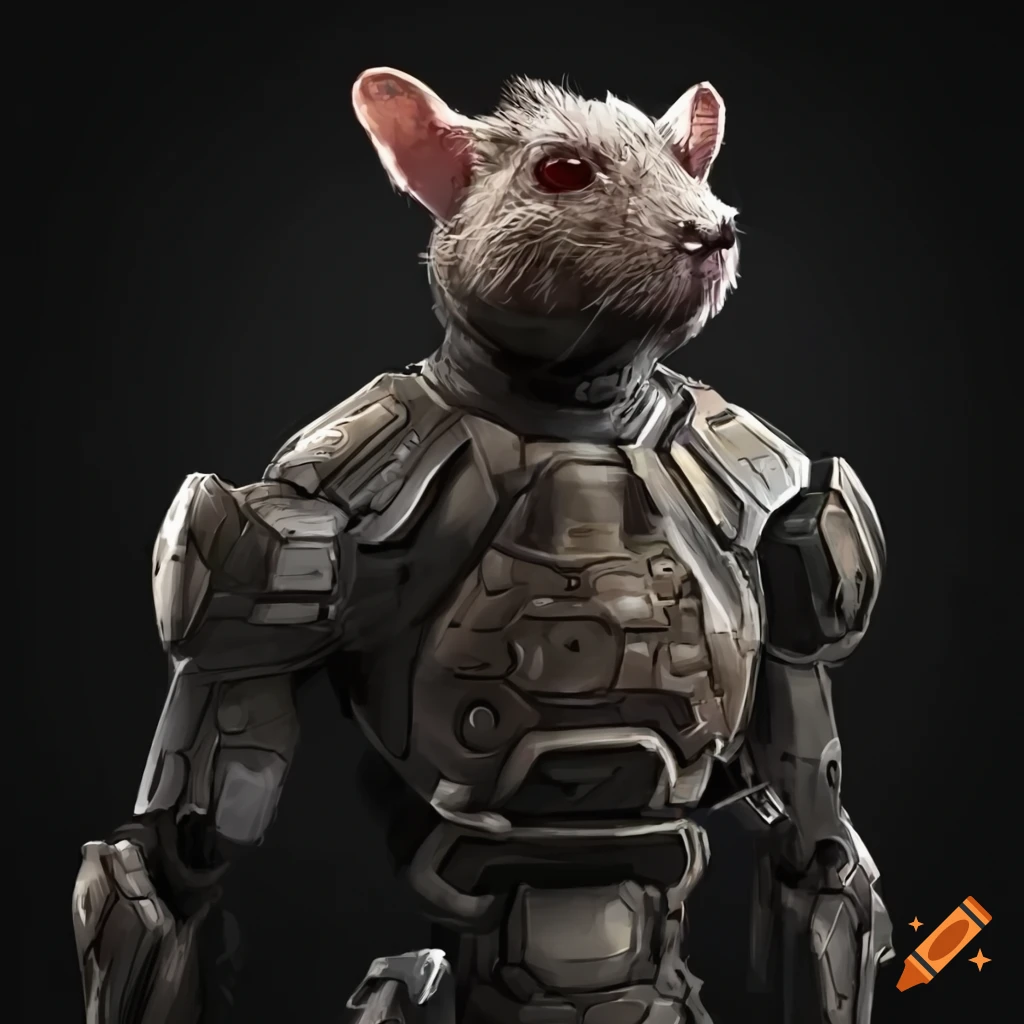 Sci-fi rat in futuristic armor prepared for an outer space mission on ...