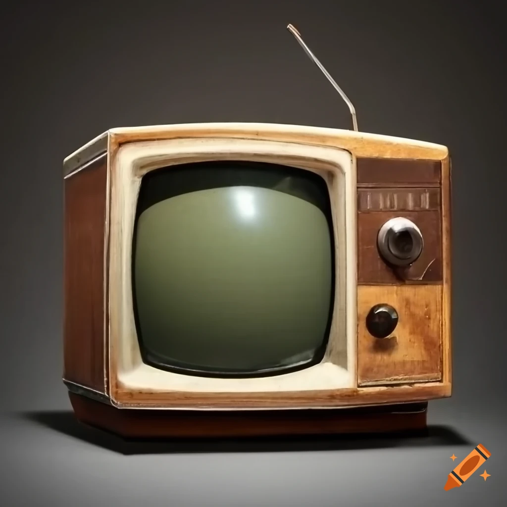 Vintage low-quality box TV from a 3/4 angle on Craiyon