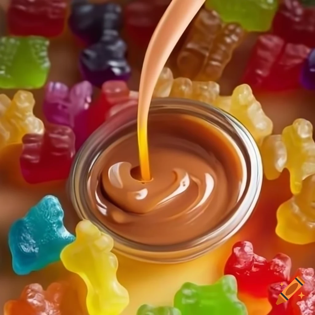 Brown sugar, sweet honey, and colorful gummy bears in a mix up on Craiyon