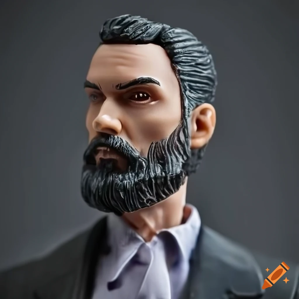 Male action figure with black and gray beard in dress clothes on Craiyon