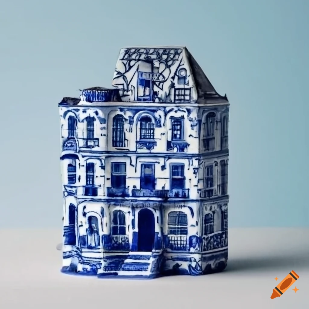 Delft china patterned house on Craiyon