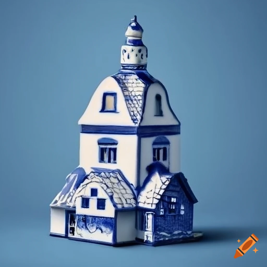 Delft china patterned house on Craiyon
