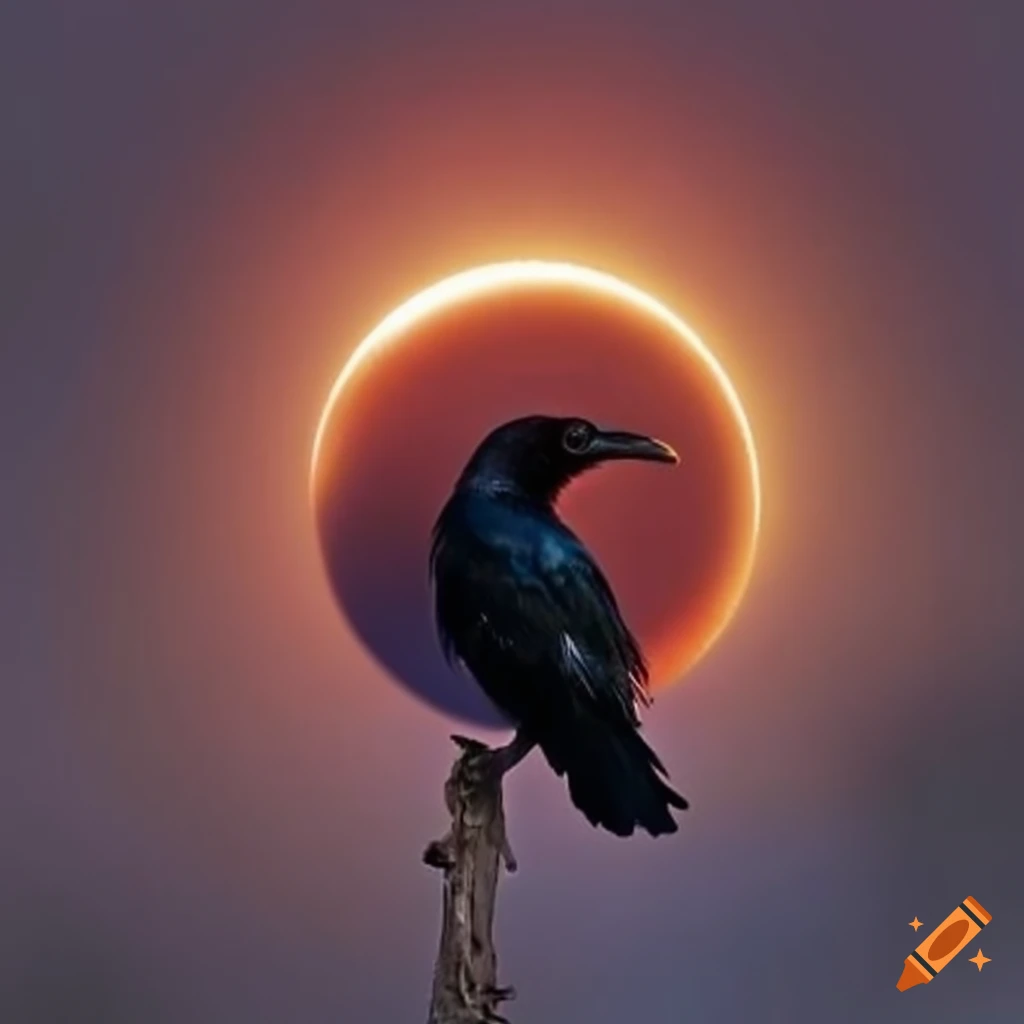 Shiny raven in front of a solar eclipse on Craiyon
