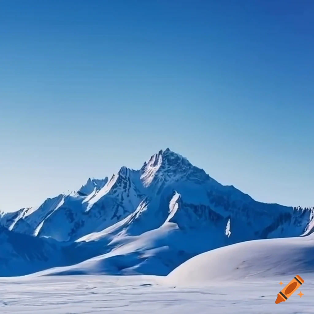Clear blue sky against snowy mountain peaks on Craiyon
