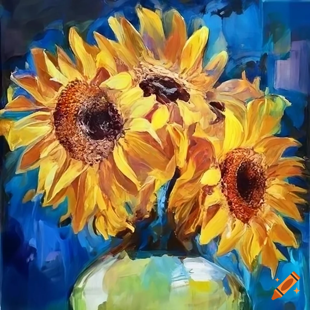 Acrylic sunflowers in vase inspired by vrubel style on Craiyon