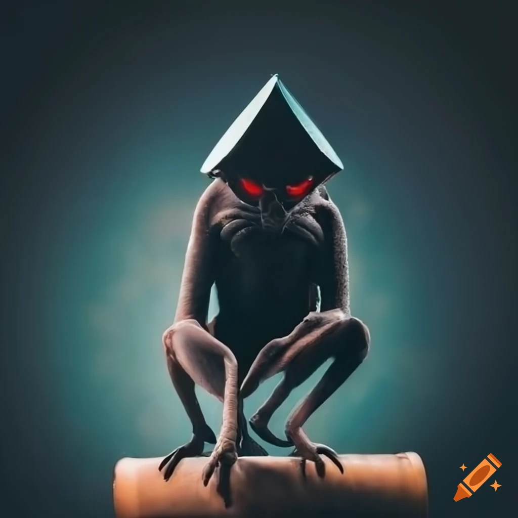 Black creature with mask walking on a pipe on Craiyon