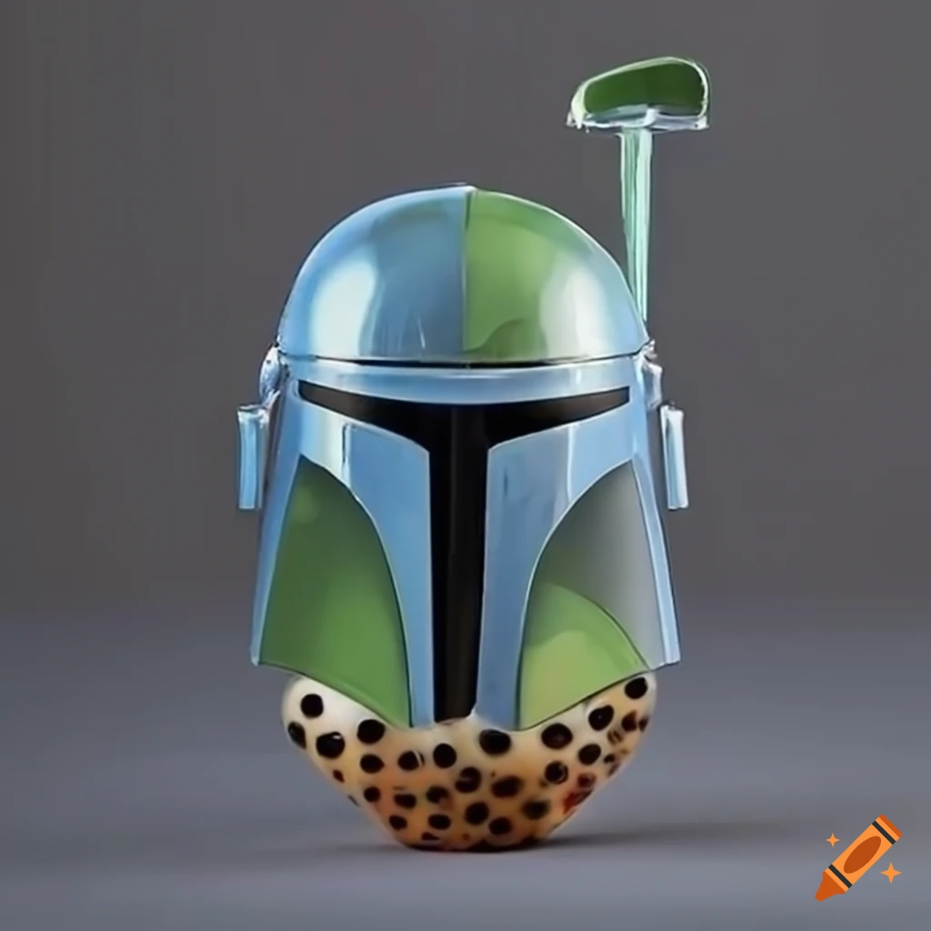 Bubble tea glass made from Mandalorian helmet on Craiyon