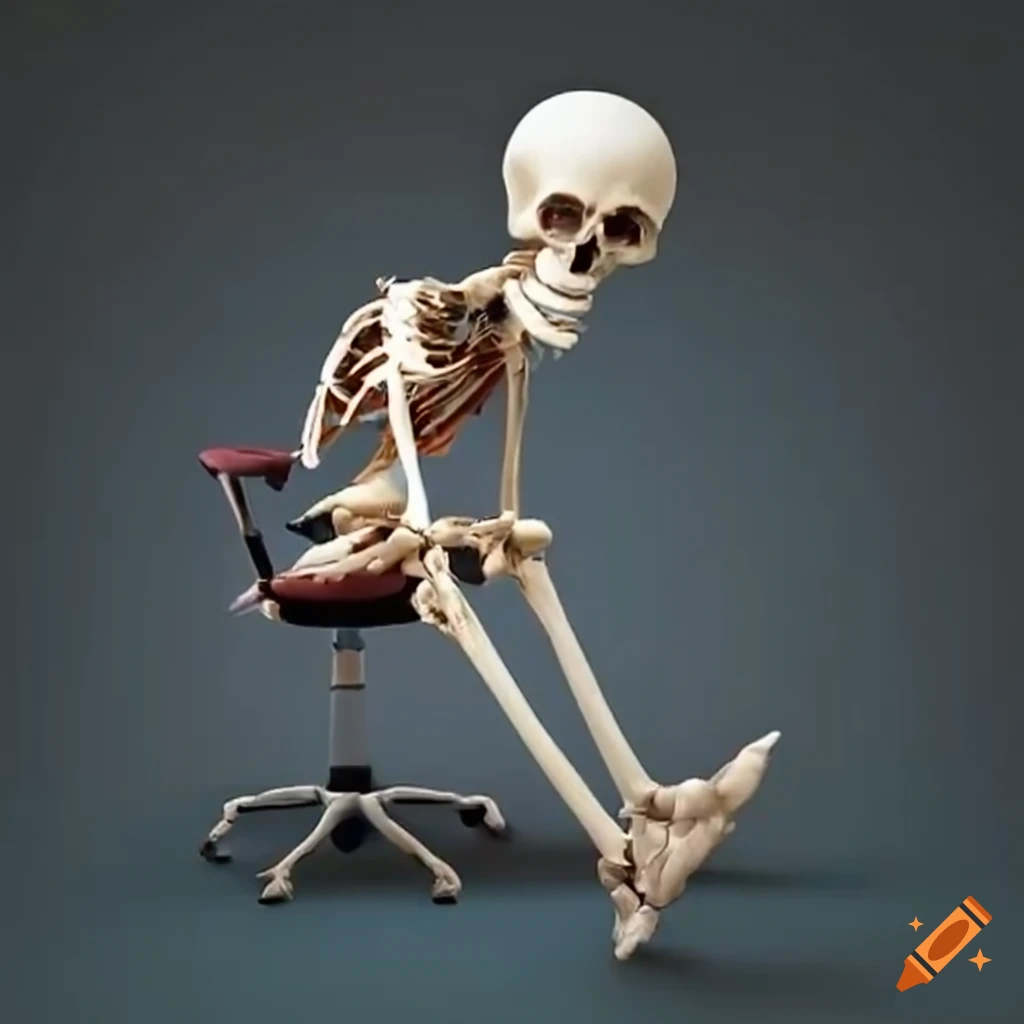 Skeleton sitting on an office chair on Craiyon