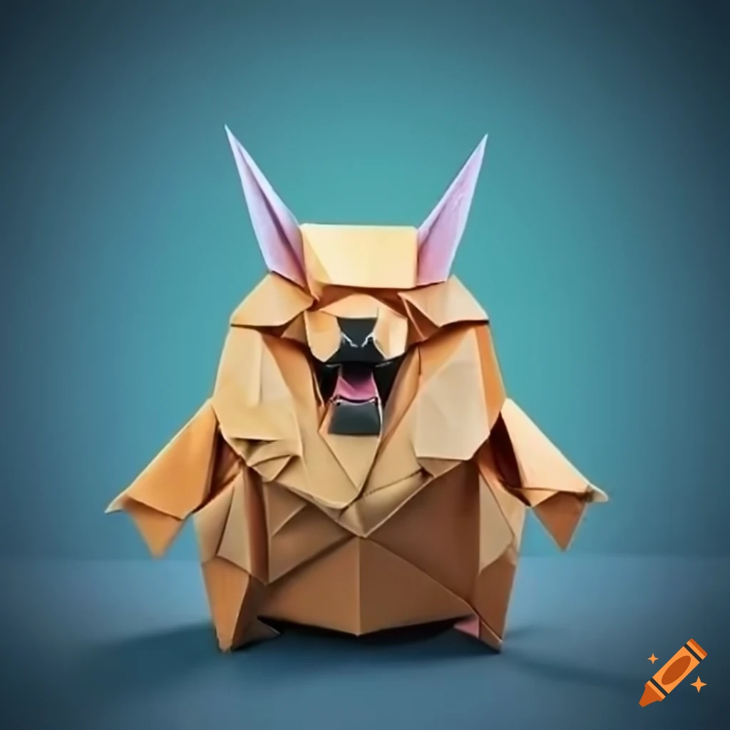 Origami of master chow in a blue background on Craiyon