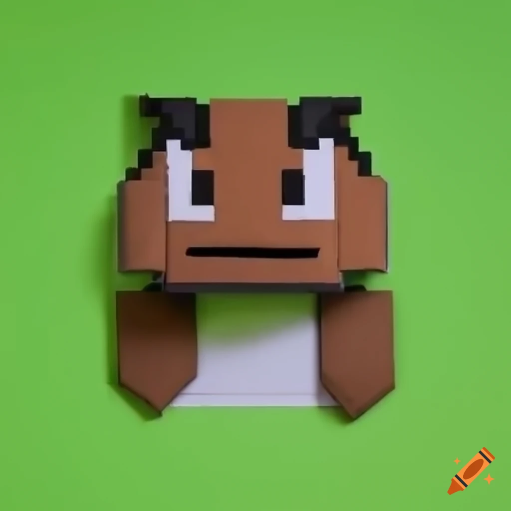 Origami pixel art goomba kit on a green background on Craiyon