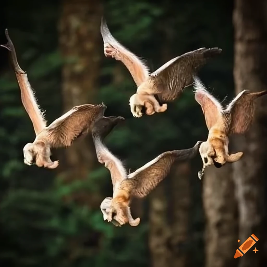 Group of 5 flying monkeys on Craiyon