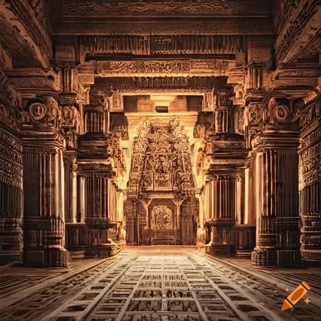 Intricate circuit and grooves engraved in an ancient temple on Craiyon