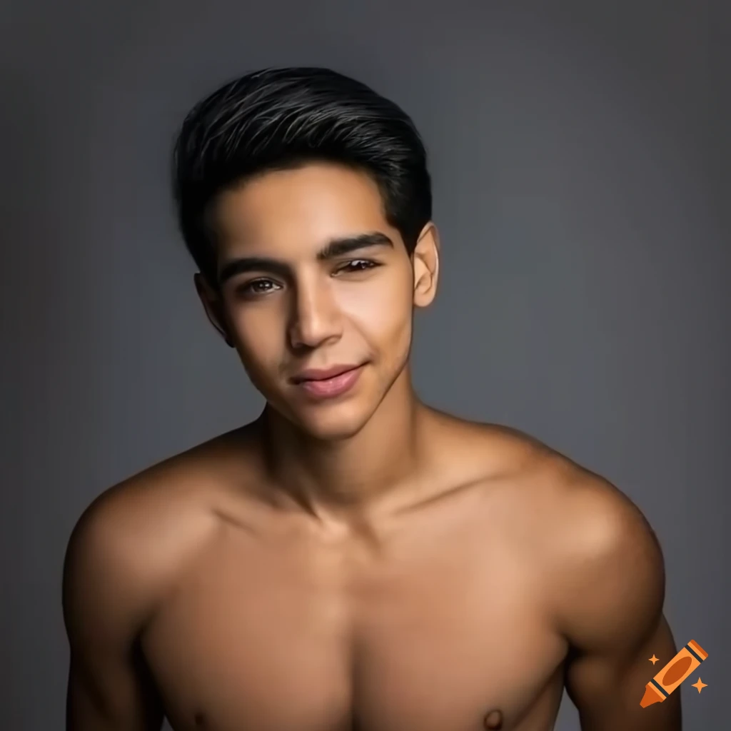 Sensual Hispanic young man with a toned build and alluring smile on Craiyon