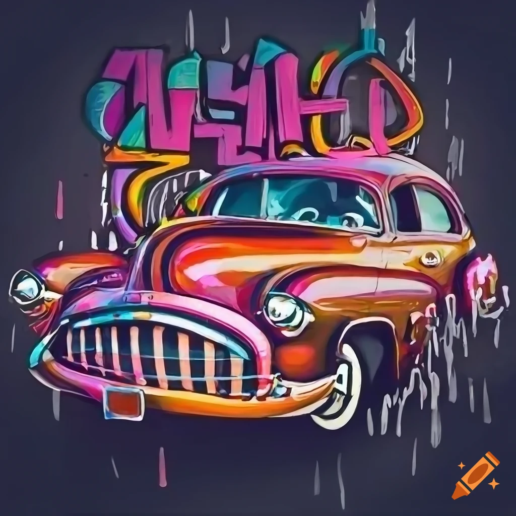 Urban street-art style logo with Quarter midget car and graffiti ...