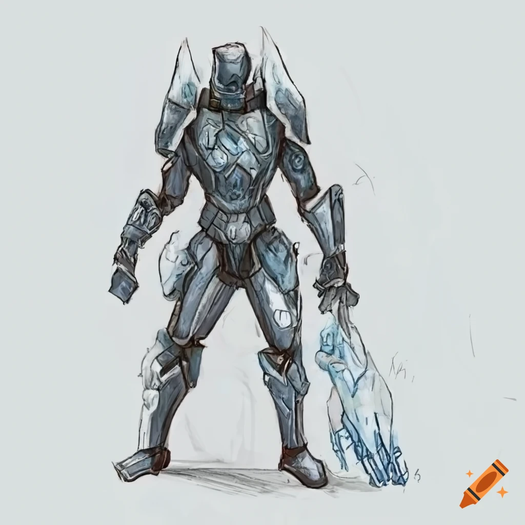 Warforged in ice armor on a white background in full body view on Craiyon