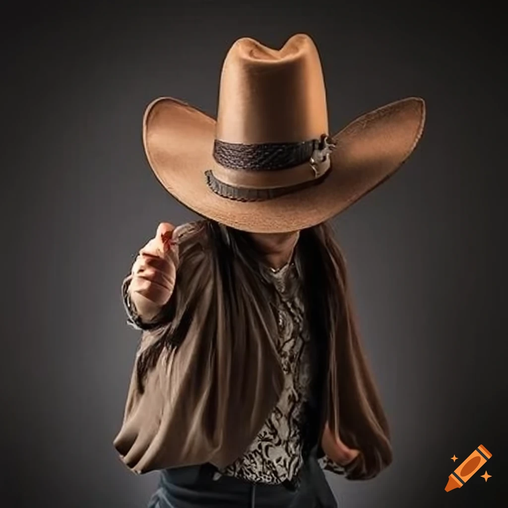 Wolf humanoid tipping cowboy hat with hand gesture on Craiyon