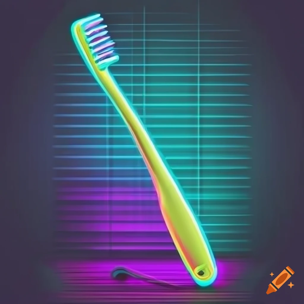 Neon toothbrush design with a retro synthwave background on Craiyon