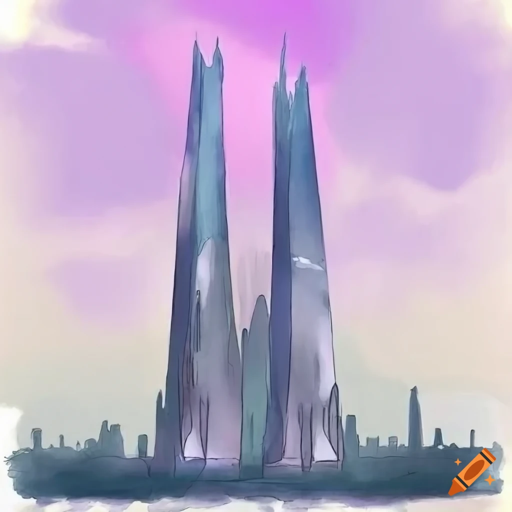 Futuristic utopian city with vertically arranged towers reaching high ...