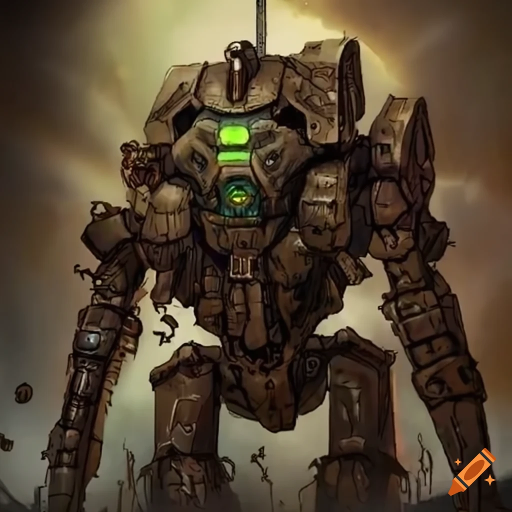 Eldritch nuclear-equipped mech of bone, flesh, and iron on Craiyon