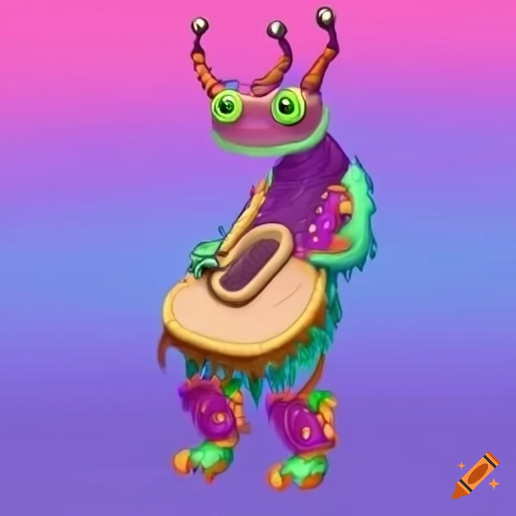 Cute mystical monster playing a harp-like instrument on Craiyon