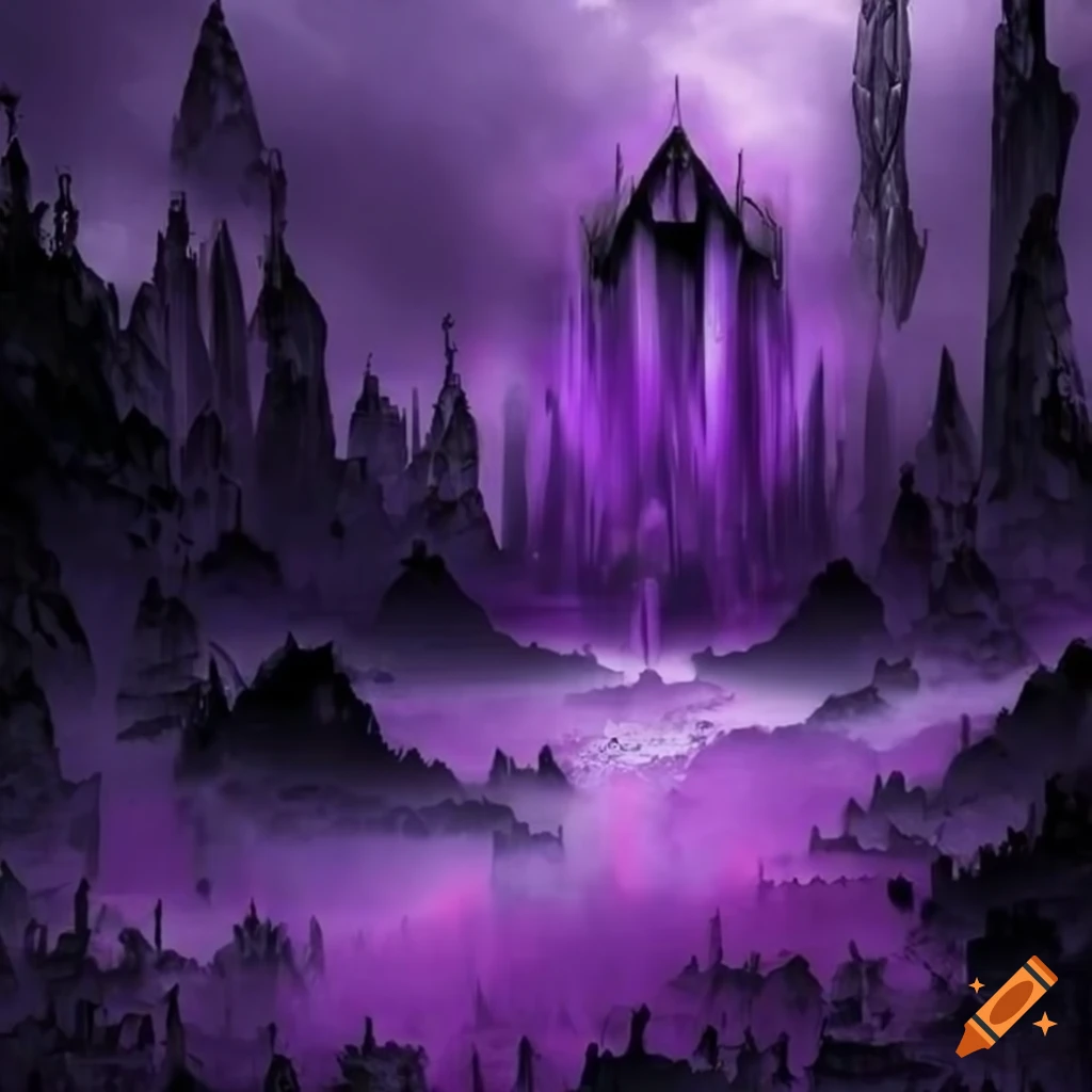 Highly realistic purple crystal landscape in a gothic setting on Craiyon
