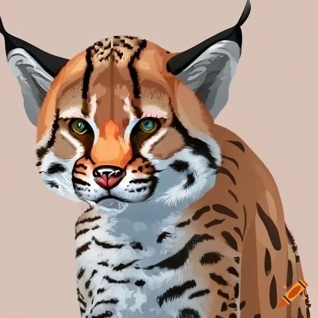 Hybrid animal with ocelot and blanford's fox features and lynx ears on Craiyon