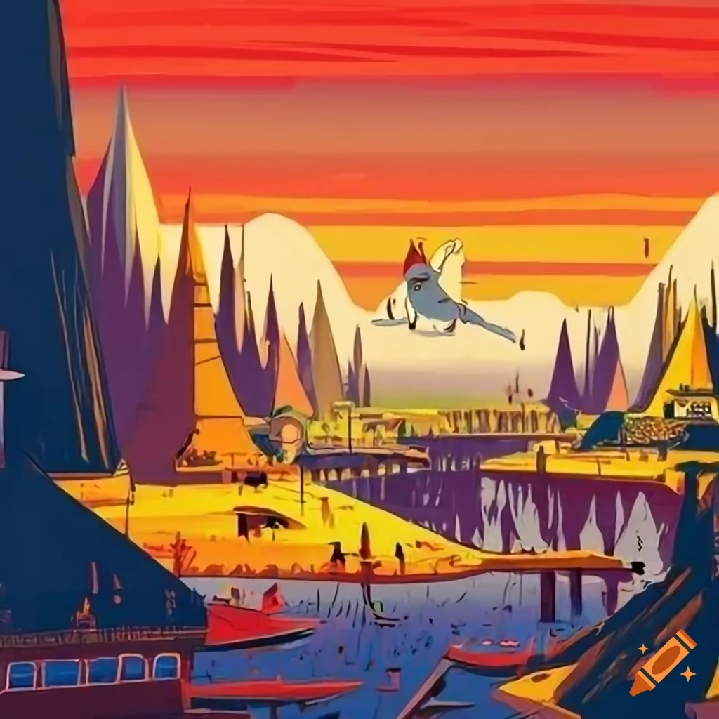 Vintage travel poster with graphic novel style featuring a mashup of ...