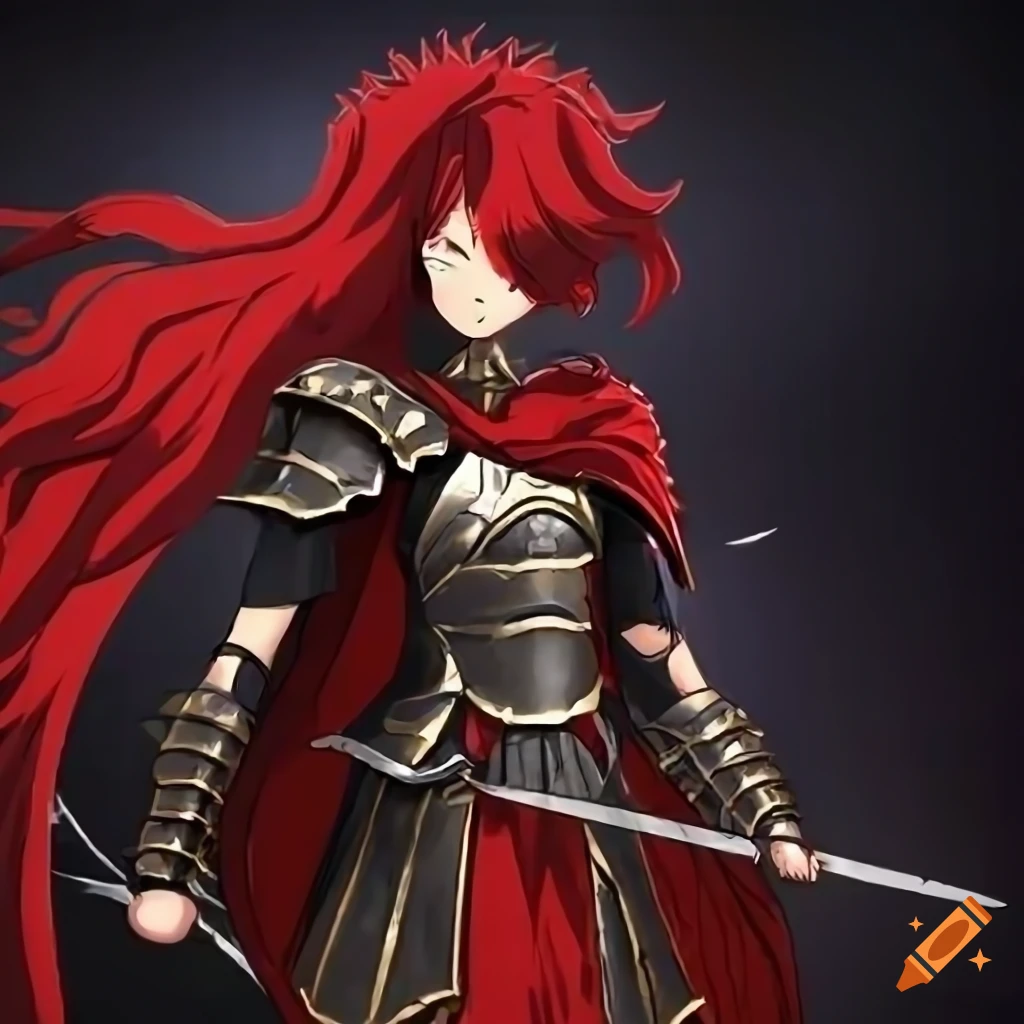 Anime centurion general in black armor poses dramatically next to a ...