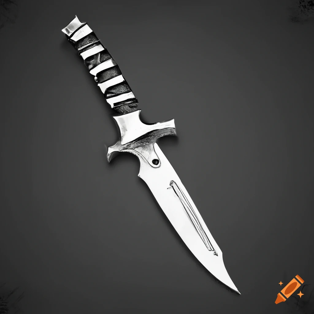 80s style curved switchblade in sketch black and white on Craiyon