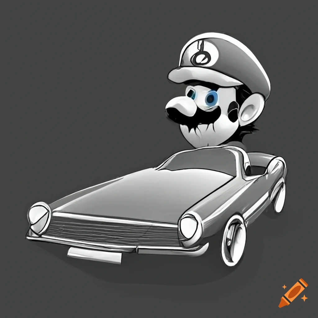 Super mario with a car in a video game setting on Craiyon