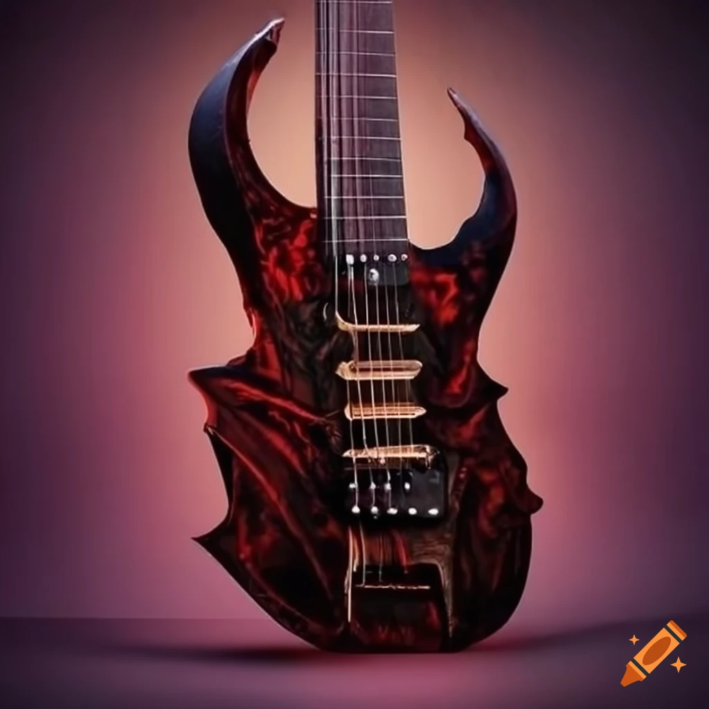 Heavy metal gothic guitar with satanic design and hand-carved wood on ...