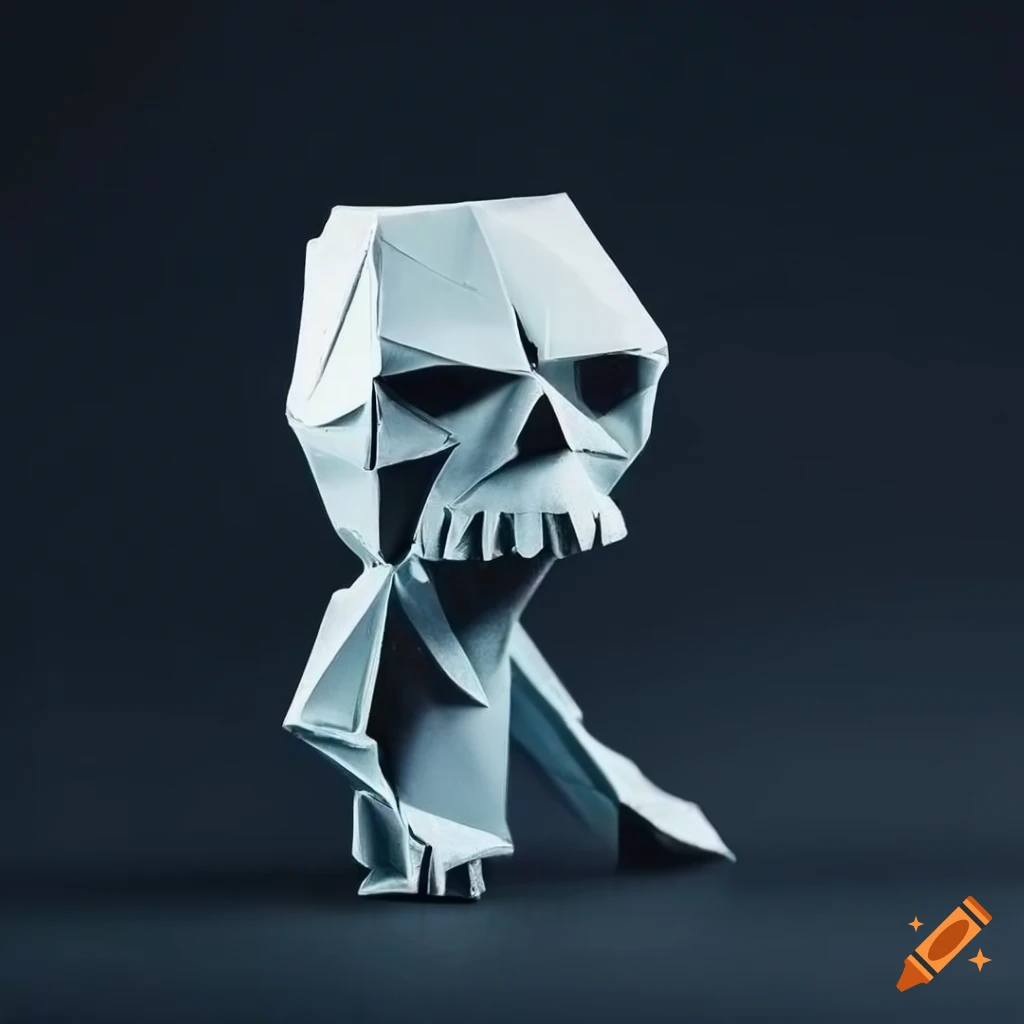 Origami sculpture of a monochromatic zombie on Craiyon