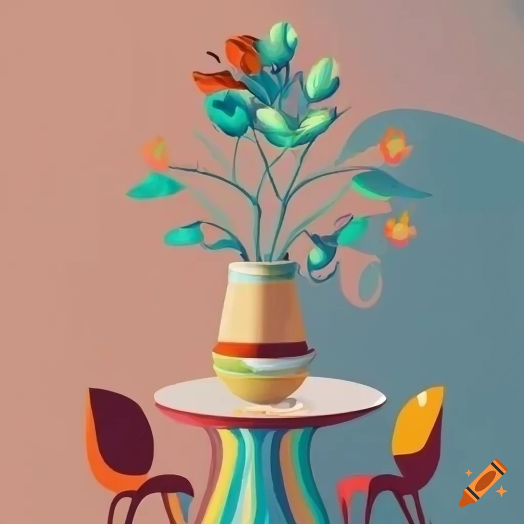 Surrealist flat design of decorative pot and flowers with an eye in the ...