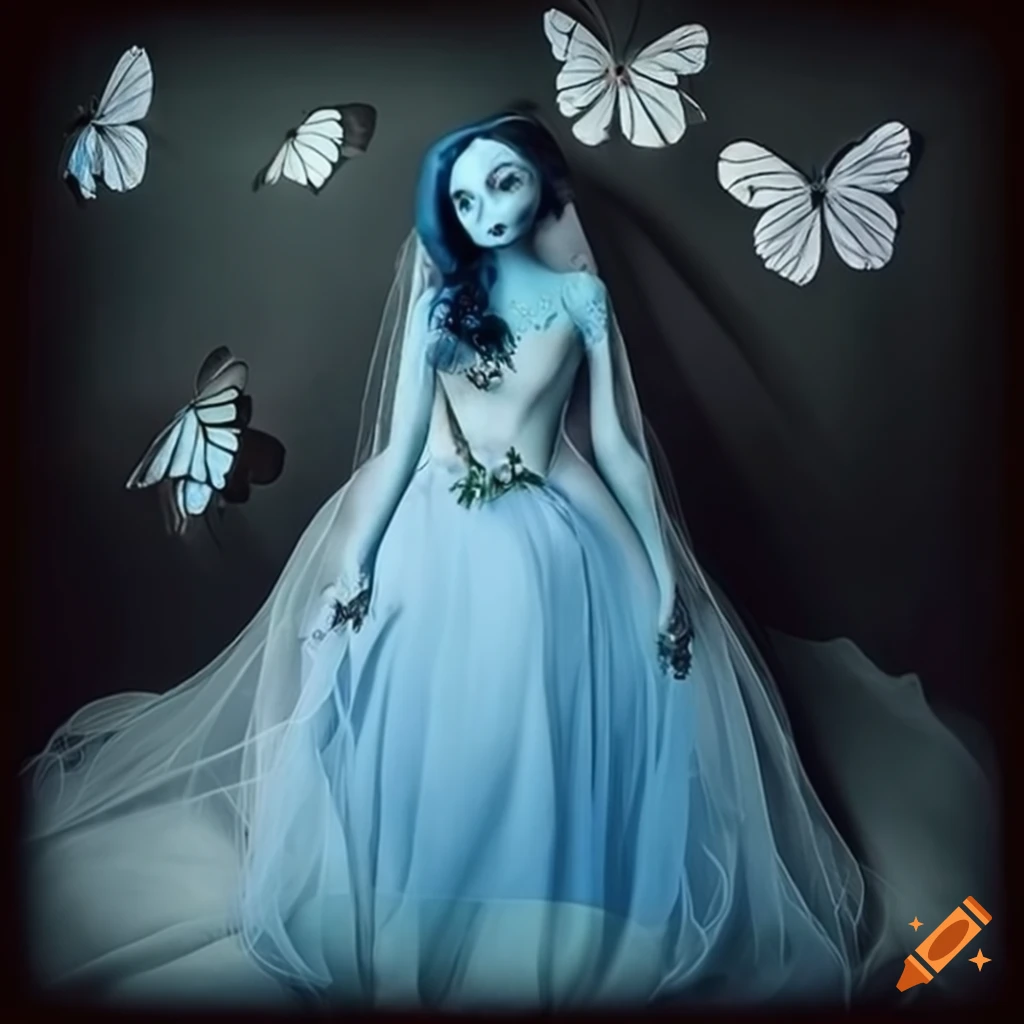 Portrait of the corpse bride with fluttering butterflies on Craiyon