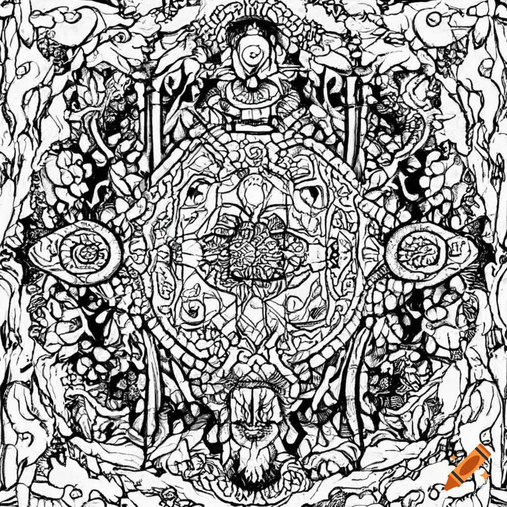 Coloring book page with dmt-like patterns on Craiyon