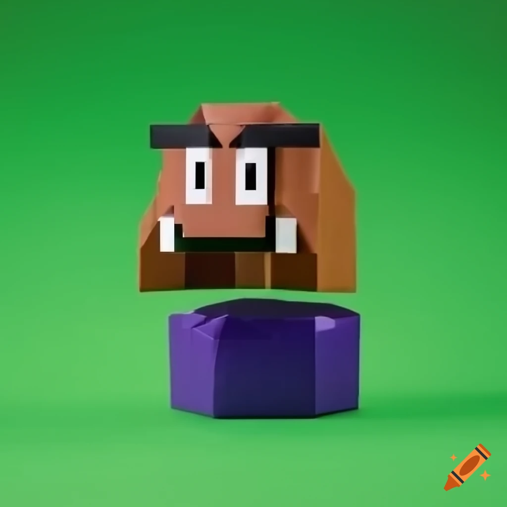 Origami pixelart goomba kit on green background on Craiyon