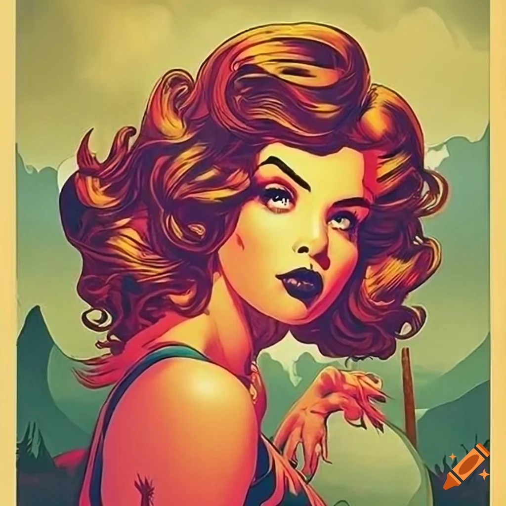 Stunning vintage poster of an enchanting valley with graphic novel ...