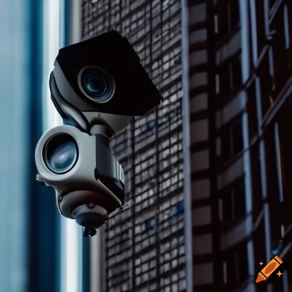 Futuristic surveillance camera on a building on Craiyon