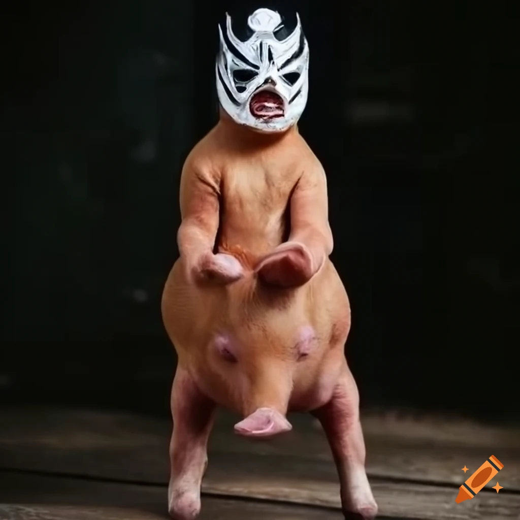 Pig standing wearing a mexican lucha mask on Craiyon