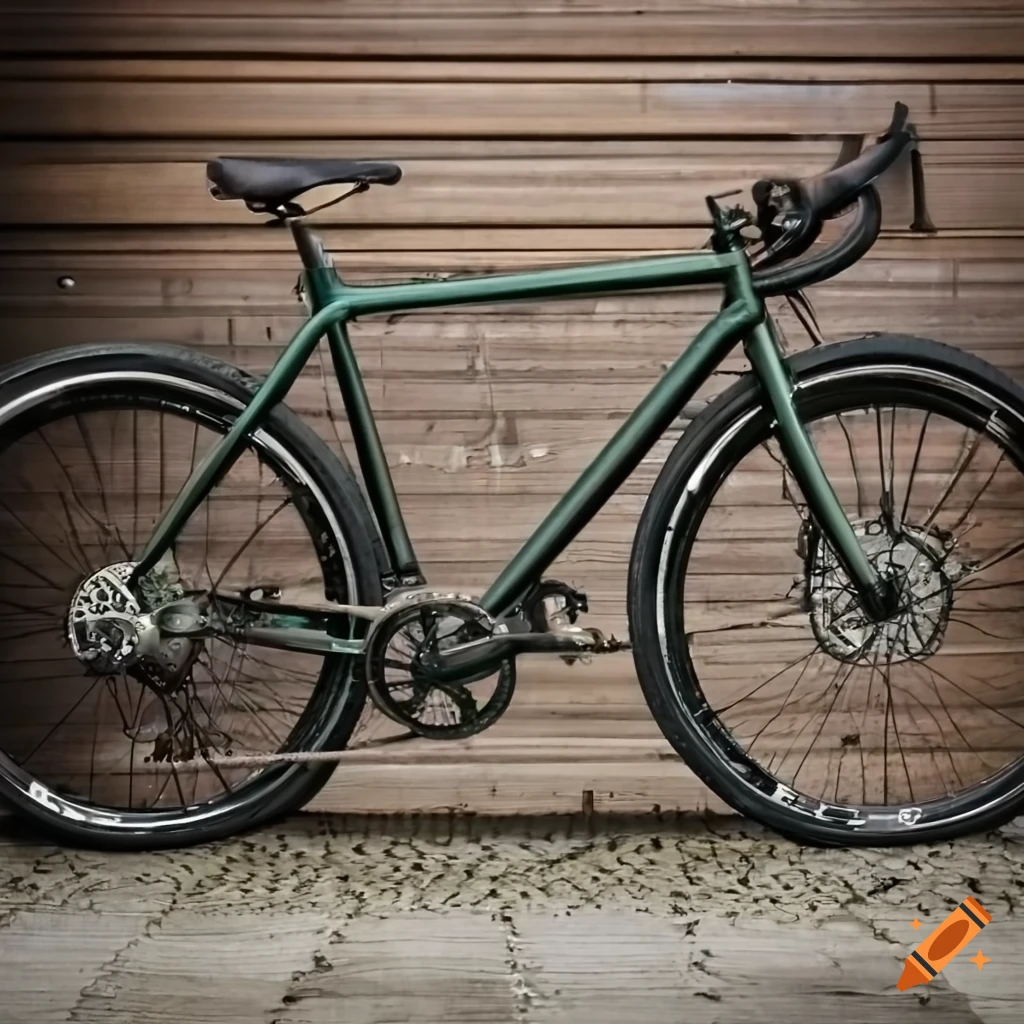 Bike frame in moss green with 5mm wide forged carbon stripes on Craiyon