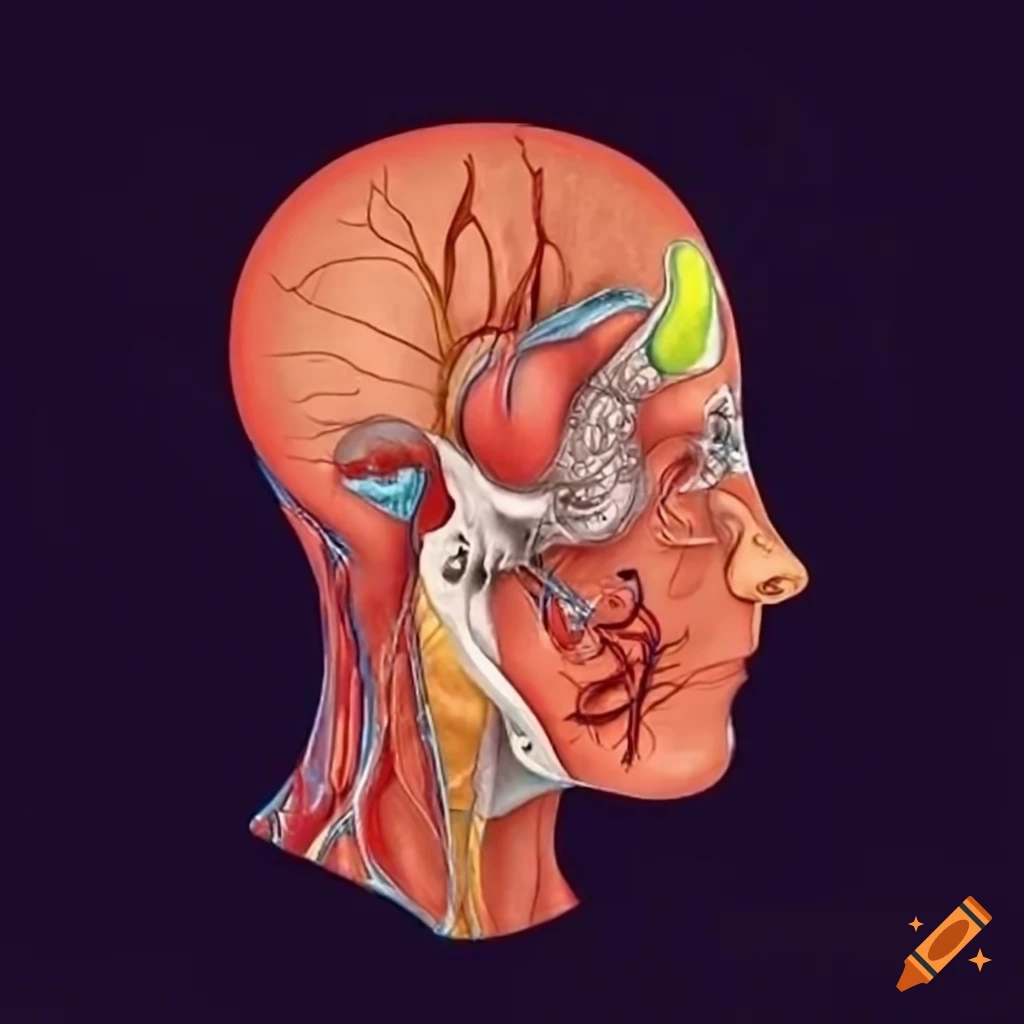 Facial nerve anatomy passing through the ear on Craiyon