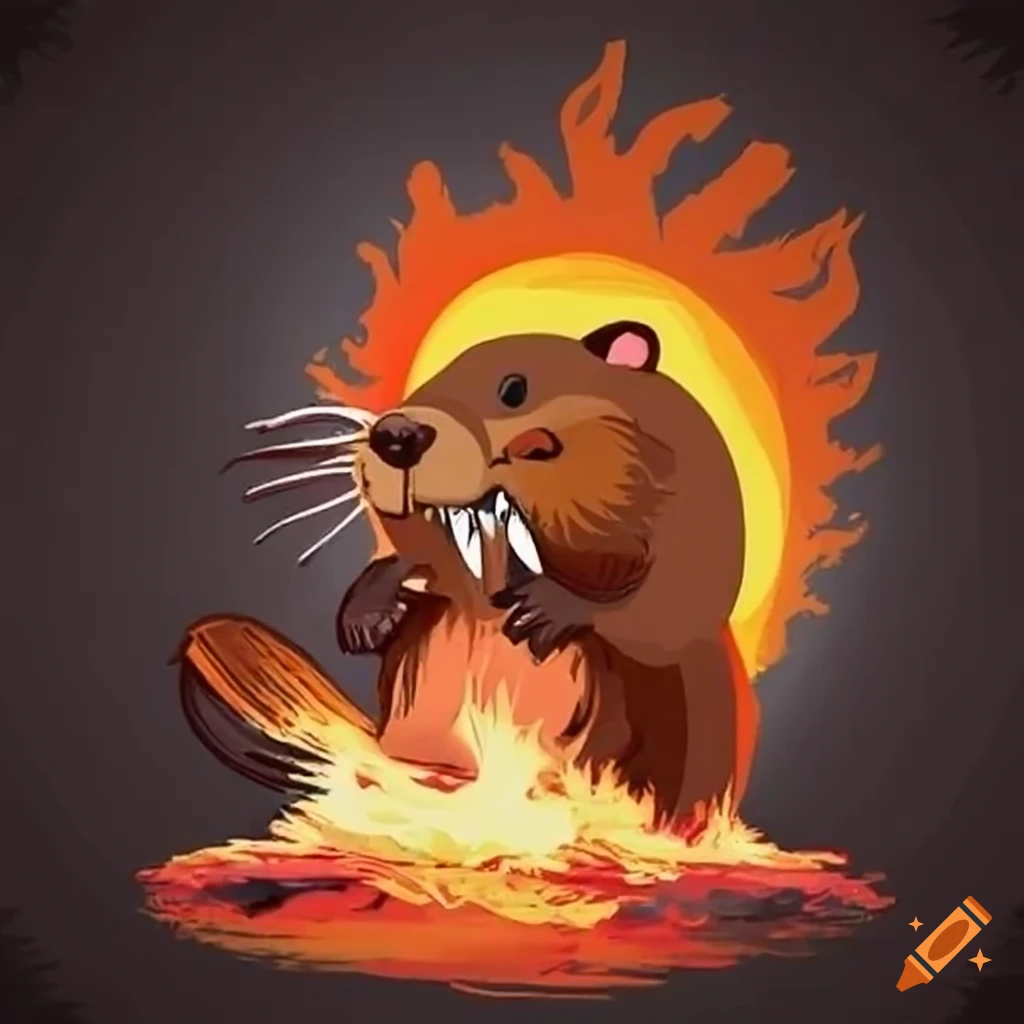 Angry beaver with a fire in the background on Craiyon