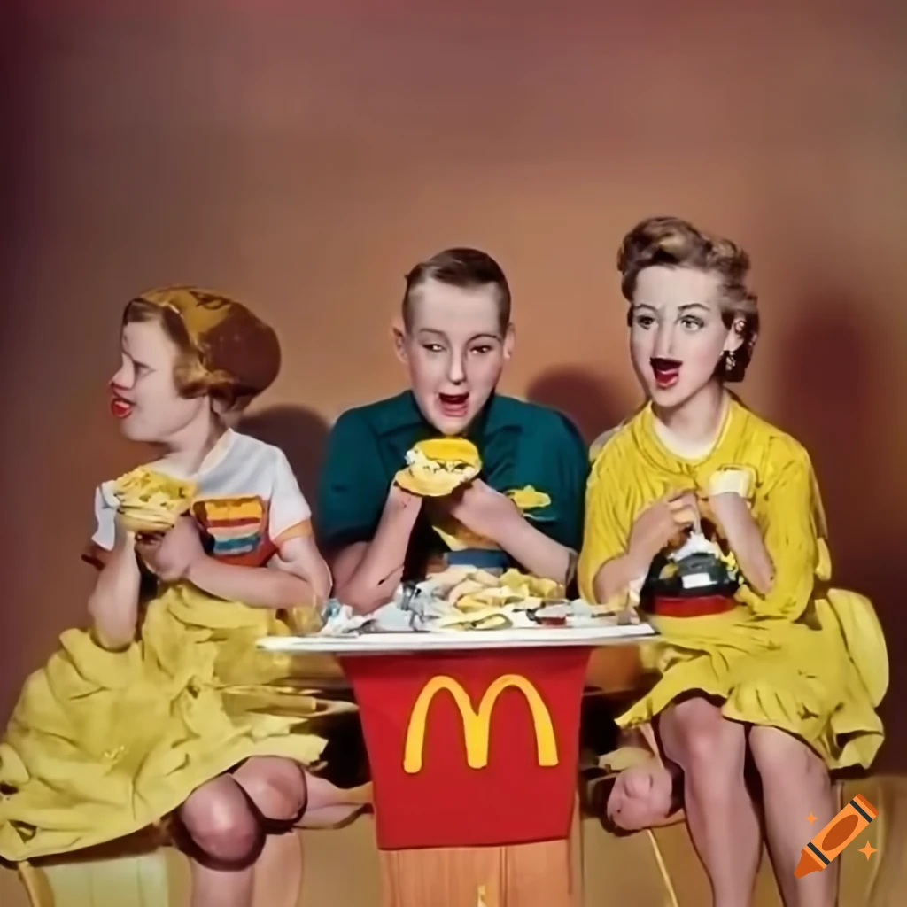 Vintage mcdonald's ad with a family enjoying hamburgers and fries in ...