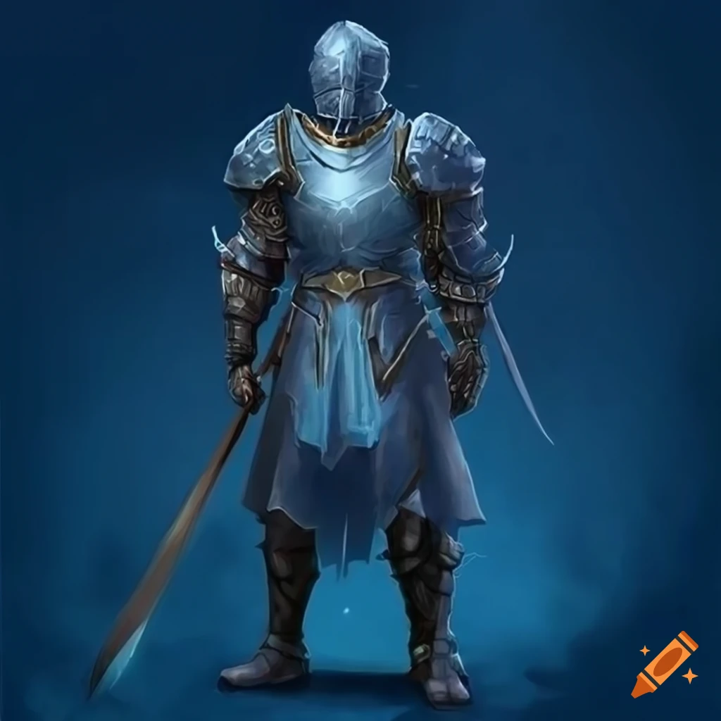 Fantasy knight with blue hair in heavy armor for rpg on Craiyon