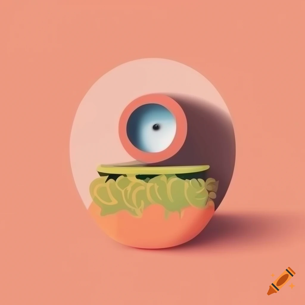 Surrealist flat design of decorative pot and flowers with an eye in the ...